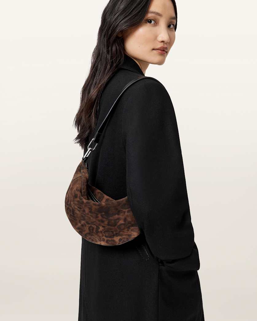 Luna Leopard Print Suede Shoulder Bag LEOPARD BROWN | ALLSAINTS
